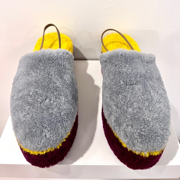 Fendi | Shoes | Fendi Multi Color Colorblock Platform Shearling Mules ...